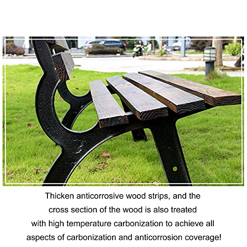 LASEVE Garden Benches, Solid Wood Garden Bench with Backrest, Outdoor Wooden Park Bench, Cast Iron Tripod Rust-Proof Leisure Retro Patio F Suitable for Outdoor and Indoor