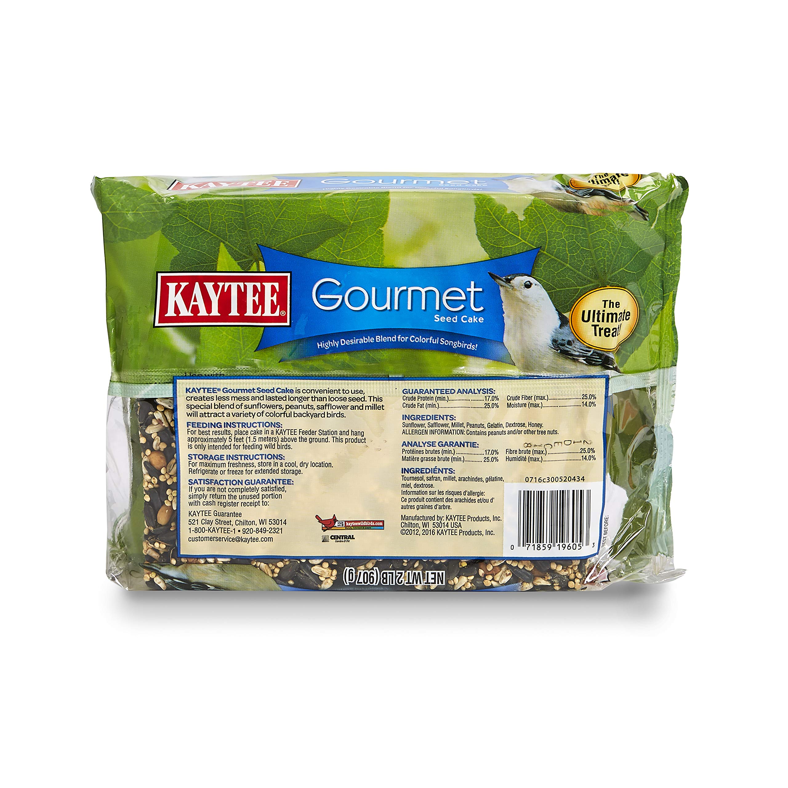 Kaytee Wild Bird Gourmet Seed Cake for Cardinals, Chickadees, Juncos, Titmice, Woodpeckers and More, 2 Pounds (Pack of 2)