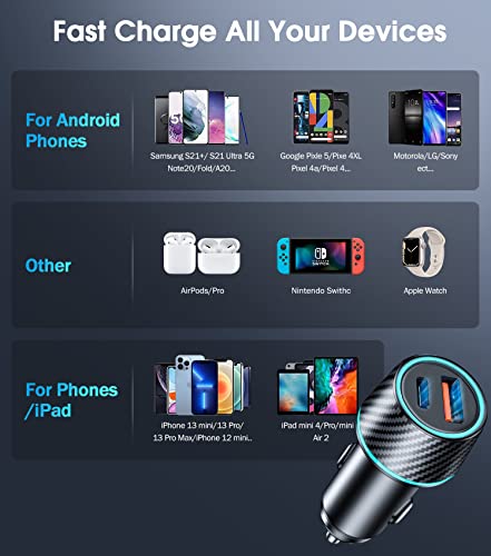Car Charger, USB C Car Charger Adapter, 48W iPhone 14 Pro Max Car Charger, udaton Durable Dual Port Delivery Cigarette Lighter USB C Car Charging Block Compatible for Apple Watch iPhone 14 13 Pro Max