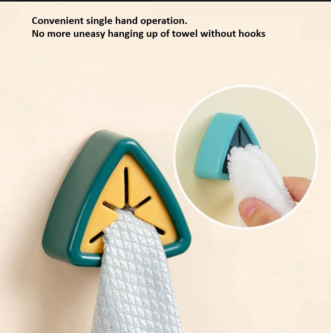 Cavehorizon 4 Pack Easy to Install Dish and Hand Towel Hooks - Incl. pre Cut self Adhesive Pads. Modern Colored Kitchen and Bathroom Push Hooks