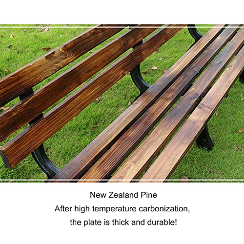 LASEVE Garden Benches, Solid Wood Garden Bench with Backrest, Outdoor Wooden Park Bench, Cast Iron Tripod Rust-Proof Leisure Retro Patio Furniture Patio Bench, 120cm/150cm