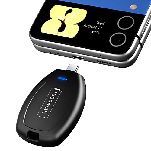 SHENMZ Mini Emergency Power Pod, [1500mAh] Keychain Portable Charger, Ultra-Compact External Fast Charging Power Bank Battery Pack Compatible for Android Phone-Black