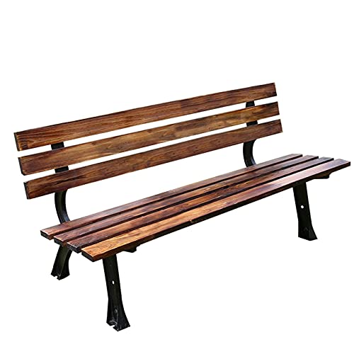 LASEVE Garden Benches, Solid Wood Garden Bench with Backrest, Outdoor Wooden Park Bench, Cast Iron Tripod Rust-Proof Leisure Retro Patio Furniture Patio Bench, 120cm/150cm