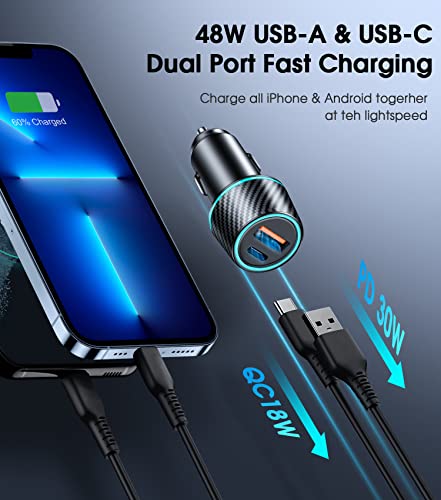 Car Charger, USB C Car Charger Adapter, 48W iPhone 14 Pro Max Car Charger, udaton Durable Dual Port Delivery Cigarette Lighter USB C Car Charging Block Compatible for Apple Watch iPhone 14 13 Pro Max
