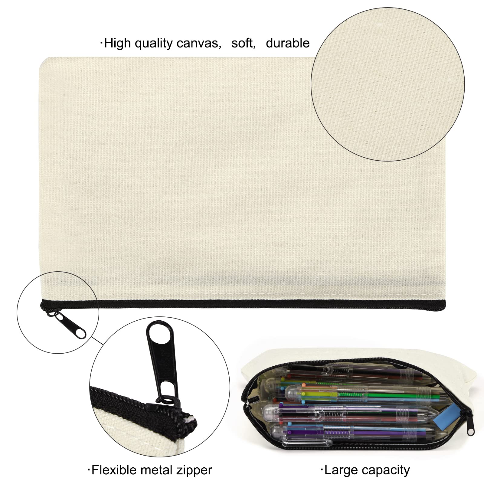 EOOUT 16pcs Blank Canvas Zipper Pouch for DIY Craft, Canvas Makeup Bags Small Pencil Pouch with Zipper in Bulk Canvas Cosmetic Bag Multi-Purpose Travel Bags (8.3×5inch)