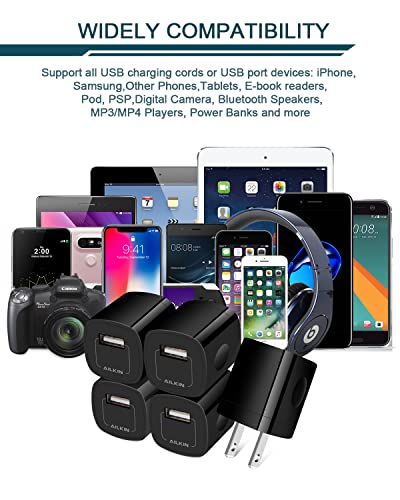 [5Pack/1Port] USB AC Charger Adapter, Wall Plug Fast Charging Outlet Power Box Cube for iPhone 14 13 12 11 Pro Max/Mini SE X XR XS, iPad, Samsung S22 S21 S20 S10 S9 Android Phones Multiple Brick Block