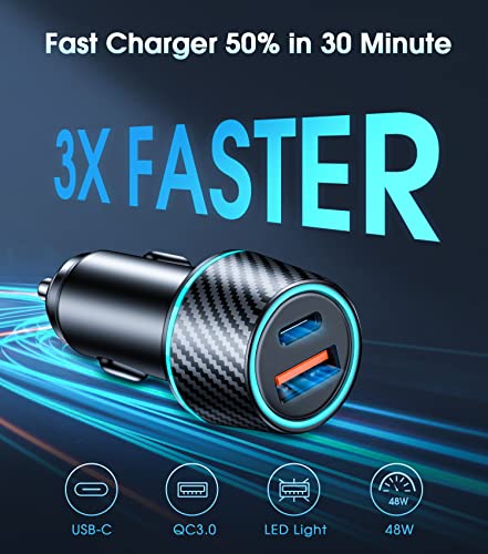 Car Charger, USB C Car Charger Adapter, 48W iPhone 14 Pro Max Car Charger, udaton Durable Dual Port Delivery Cigarette Lighter USB C Car Charging Block Compatible for Apple Watch iPhone 14 13 Pro Max