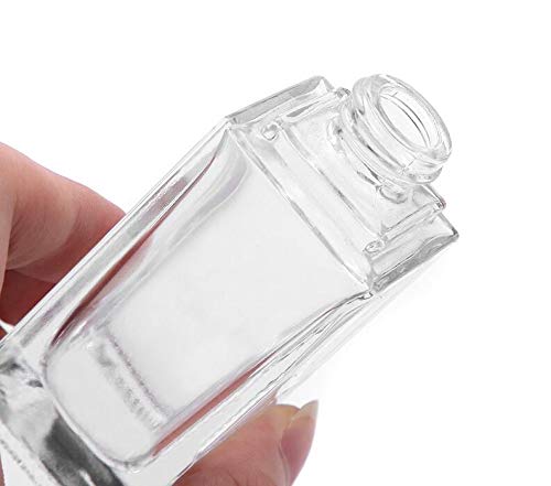 QUUPY 2Pcs 15ml/0.5oz Empty Clear Square Glass Emulsion Essence Bottle With Black Pump Head Cosmetic Foundation Travel Vials Containers Holder For Lotion Cleanser Essential Oils Liquids Body Cream