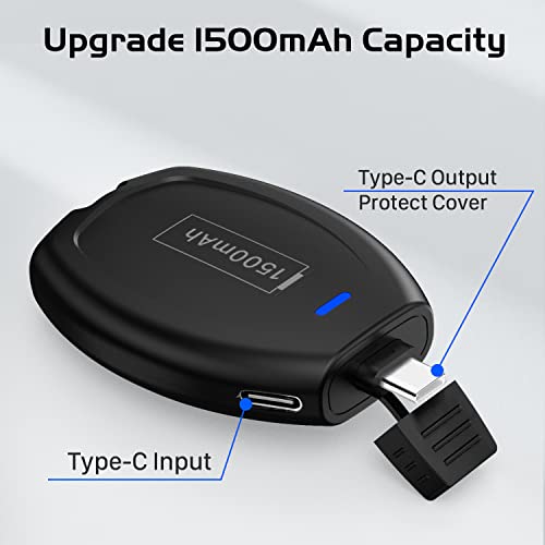 SHENMZ Mini Emergency Power Pod, [1500mAh] Keychain Portable Charger, Ultra-Compact External Fast Charging Power Bank Battery Pack Compatible for Android Phone-Black