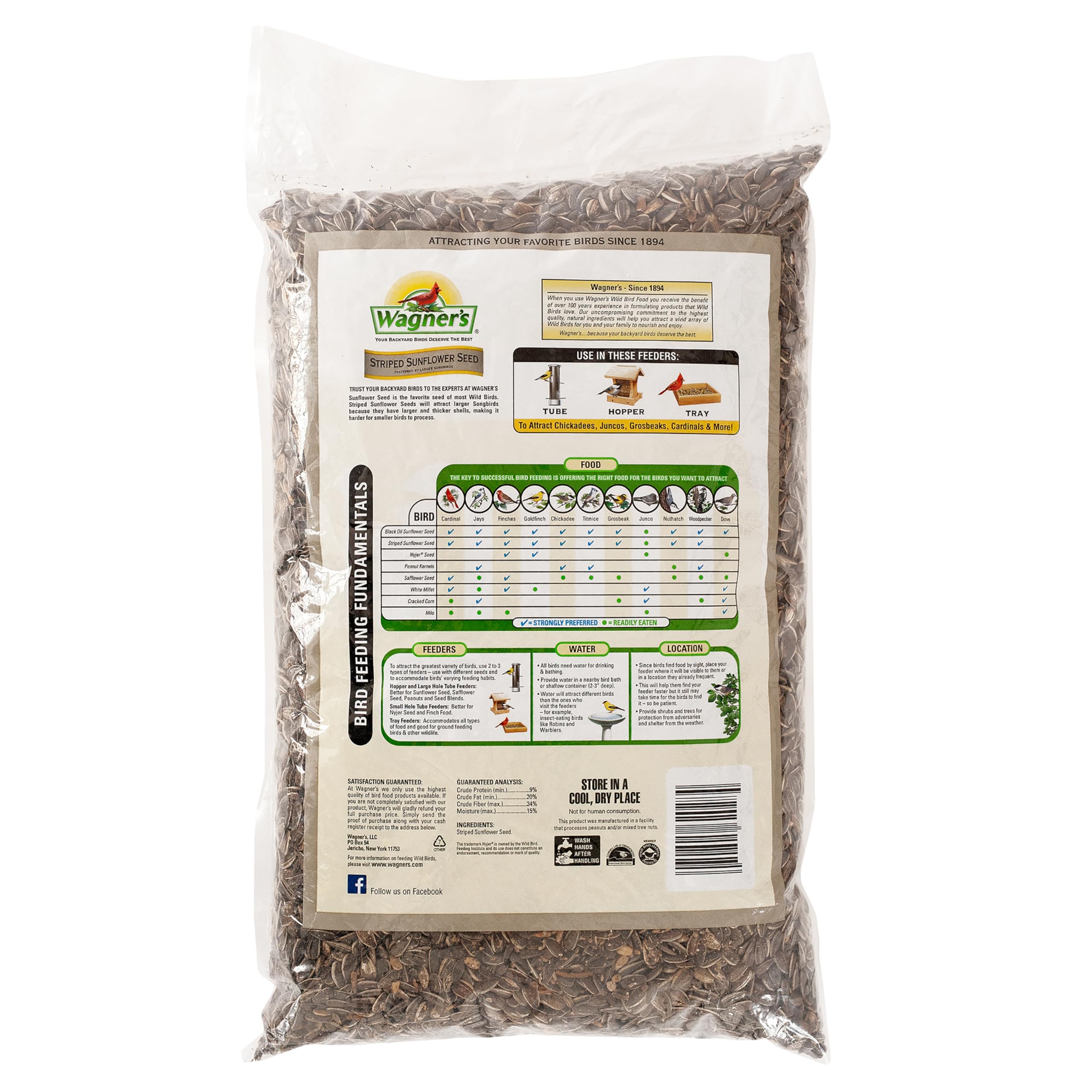 Wagner's 62028 Striped Sunflower Seed Wild Bird Food, 5-Pound Bag