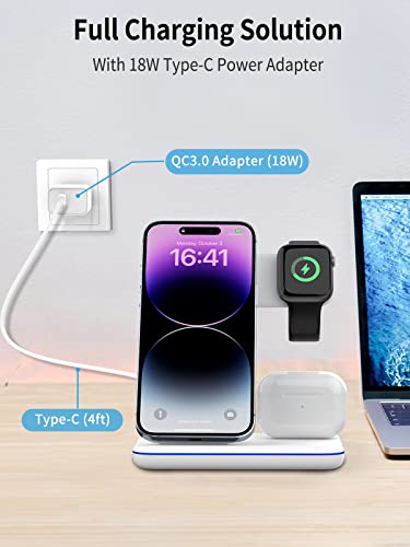 Wireless Charger 3 in 1, Any warphone Wireless Charging Station for Multiple Devices, Charger Station Compatible with iPhone 14/13/12/11/Pro/Max/XS/XR/X/8, iWatch 8/7/6/SE/5/4/3/2, AirPods Pro/3/2/1