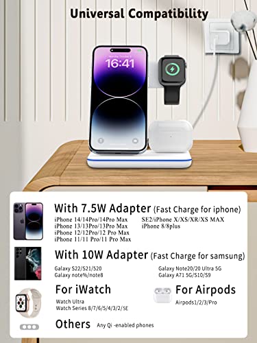 Wireless Charger 3 in 1, Any warphone Wireless Charging Station for Multiple Devices, Charger Station Compatible with iPhone 14/13/12/11/Pro/Max/XS/XR/X/8, iWatch 8/7/6/SE/5/4/3/2, AirPods Pro/3/2/1