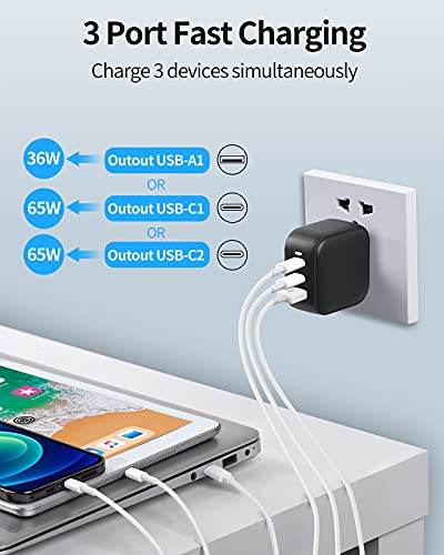 USB C Charger, Hadisala 66W 3-Port GaN Fast USB C Wall Charger, Foldable USB C PD3.0 Power Adapter, Portable Travel Charger Block for iPhone 13 Pro Max Mini/MacBook Pro/iPad, Galaxy, Pixel and More
