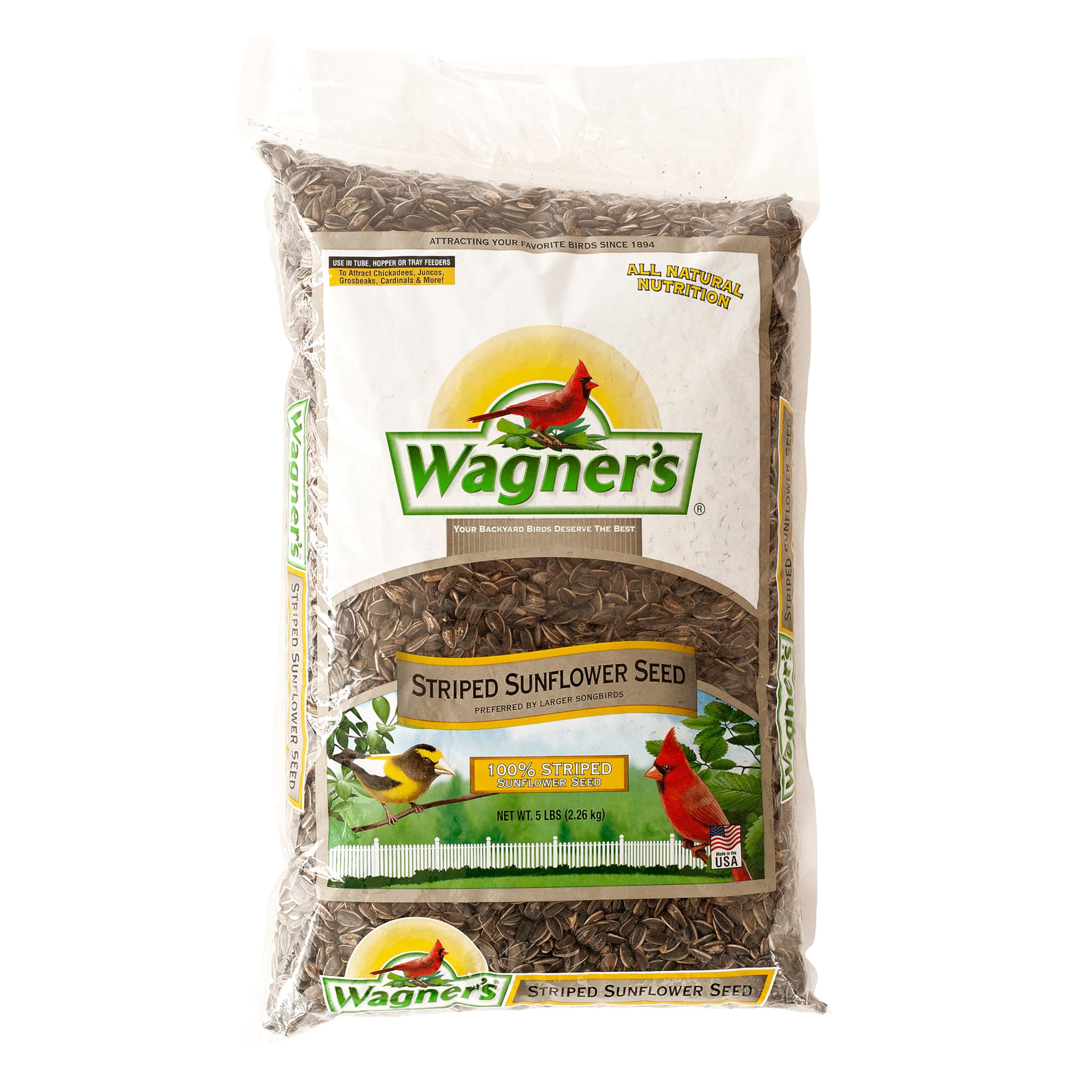 Wagner's 62028 Striped Sunflower Seed Wild Bird Food, 5-Pound Bag