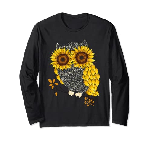 Sunflower Seeds Owl Halloween Bird Lover Women Kids Gift Long Sleeve T-Shirt
