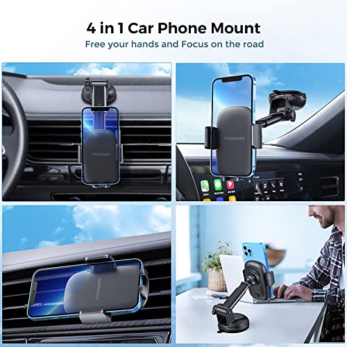 TRONWIN Car Phone Holder Mount 4 in 1 Suction Cup Cell Phone Holder for Car Dashboard Windshield Air Vent Car Phone Mount Dashboard Compatible with iPhone Samsung LG
