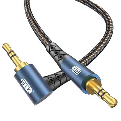 EMK 90 Degree Aux Cable 3.5 mm Auxiliary Cord Male to Male Stereo Aux Cable for Car 24K Gold Plated Hi-Fi Sound Quality Nylon Braided for Laptop Phone Tablet MP3 Player Stereo Speaker (3.3ft/1m)