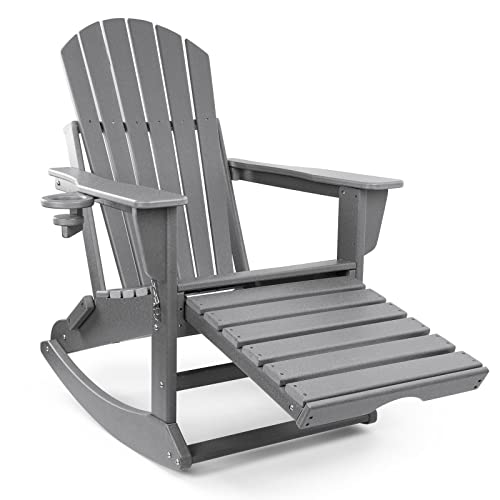 FUNBERRY Patio Rocking Chair Set of 2,Porch Rocker,Rocking Adirondack Chair,Folding Adirondack Chairs with Ottoman,All Weather Rocking Chair,Plastic Rocking Chair,350 lbs