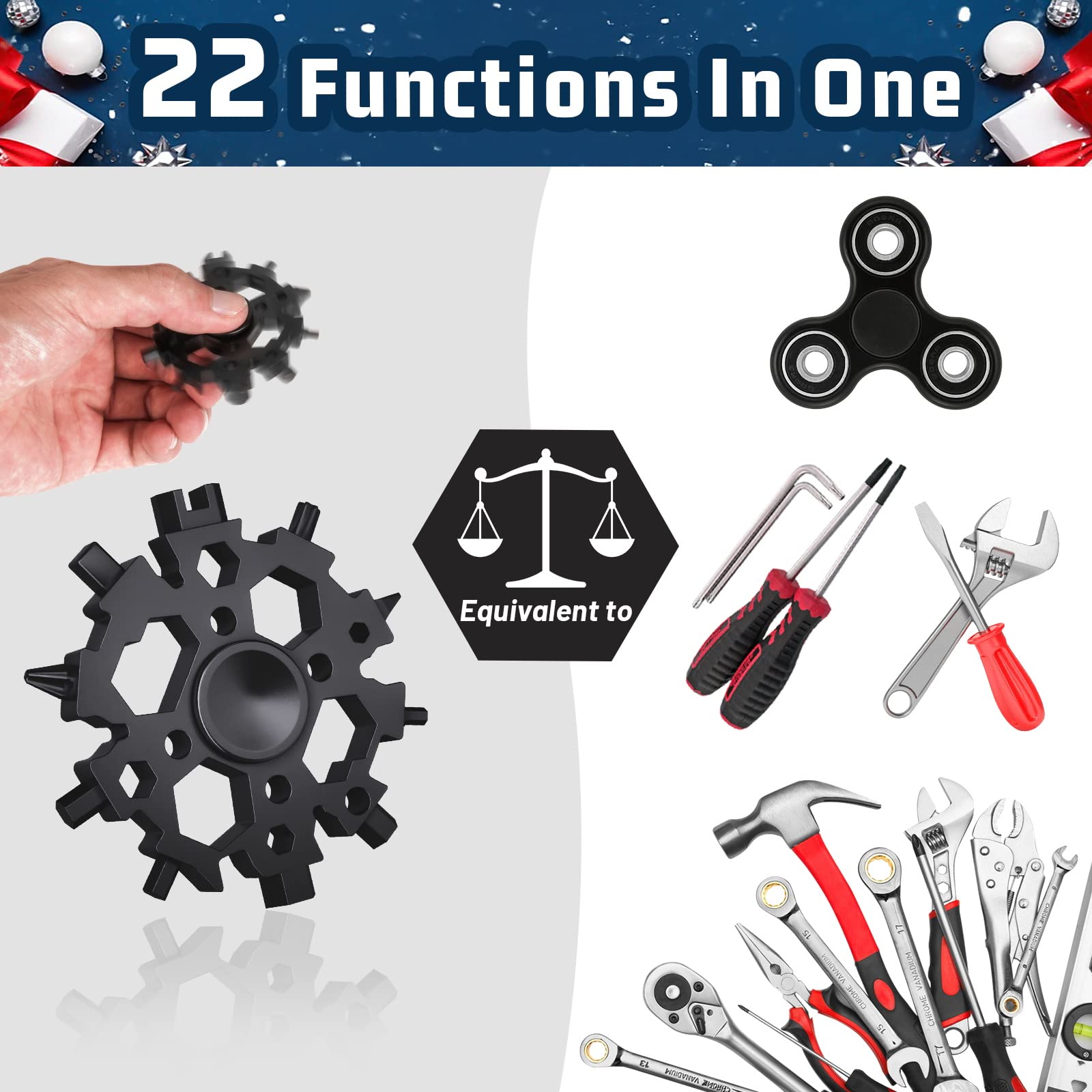 Gifts for Men, 22 in 1 Snowflake Multitool as Christmas Stocking Stuffers for Kids, Teens, Adults, Dads, Husbands, Boyfriends, and Grandpas(Black)