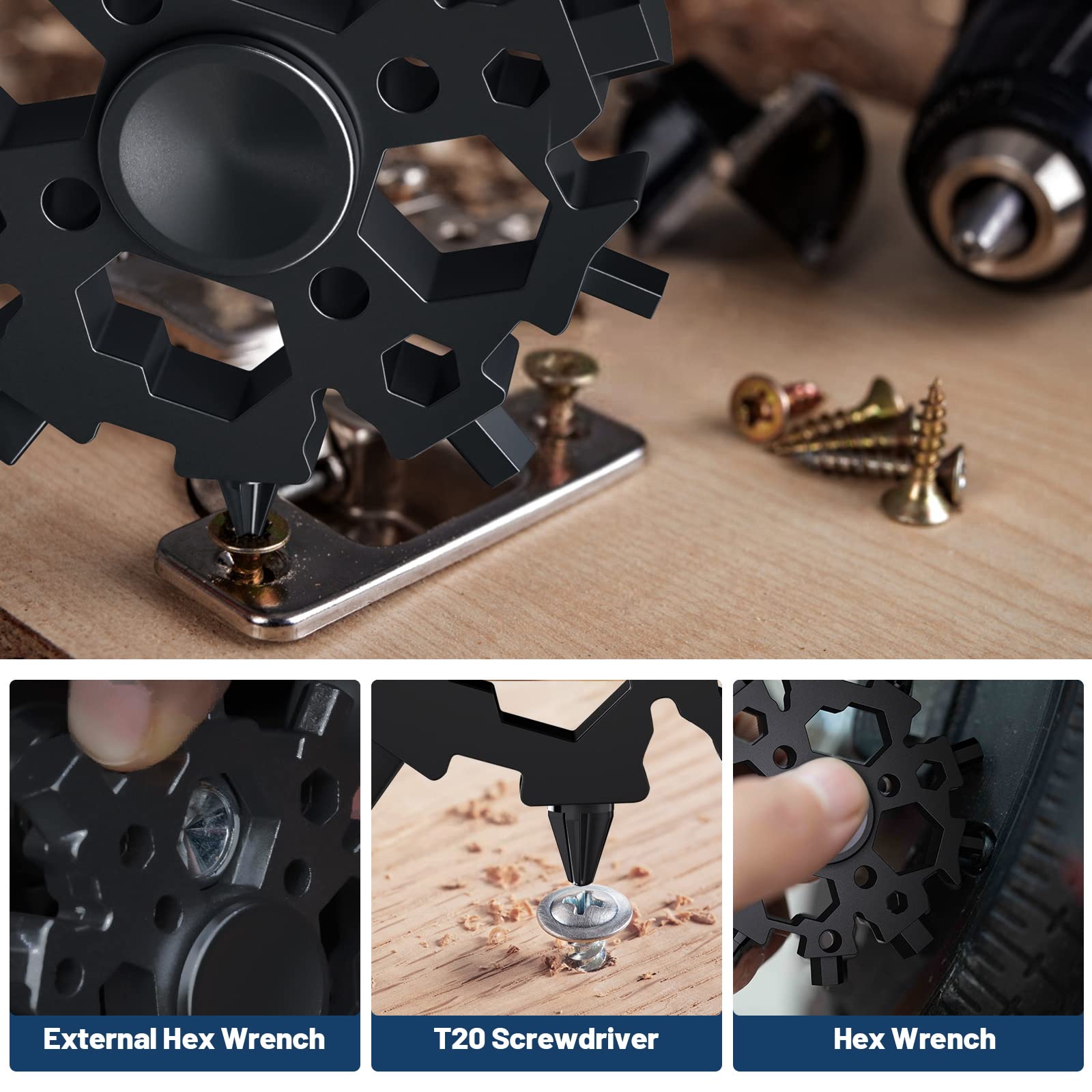 Gifts for Men, 22 in 1 Snowflake Multitool as Christmas Stocking Stuffers for Kids, Teens, Adults, Dads, Husbands, Boyfriends, and Grandpas(Black)