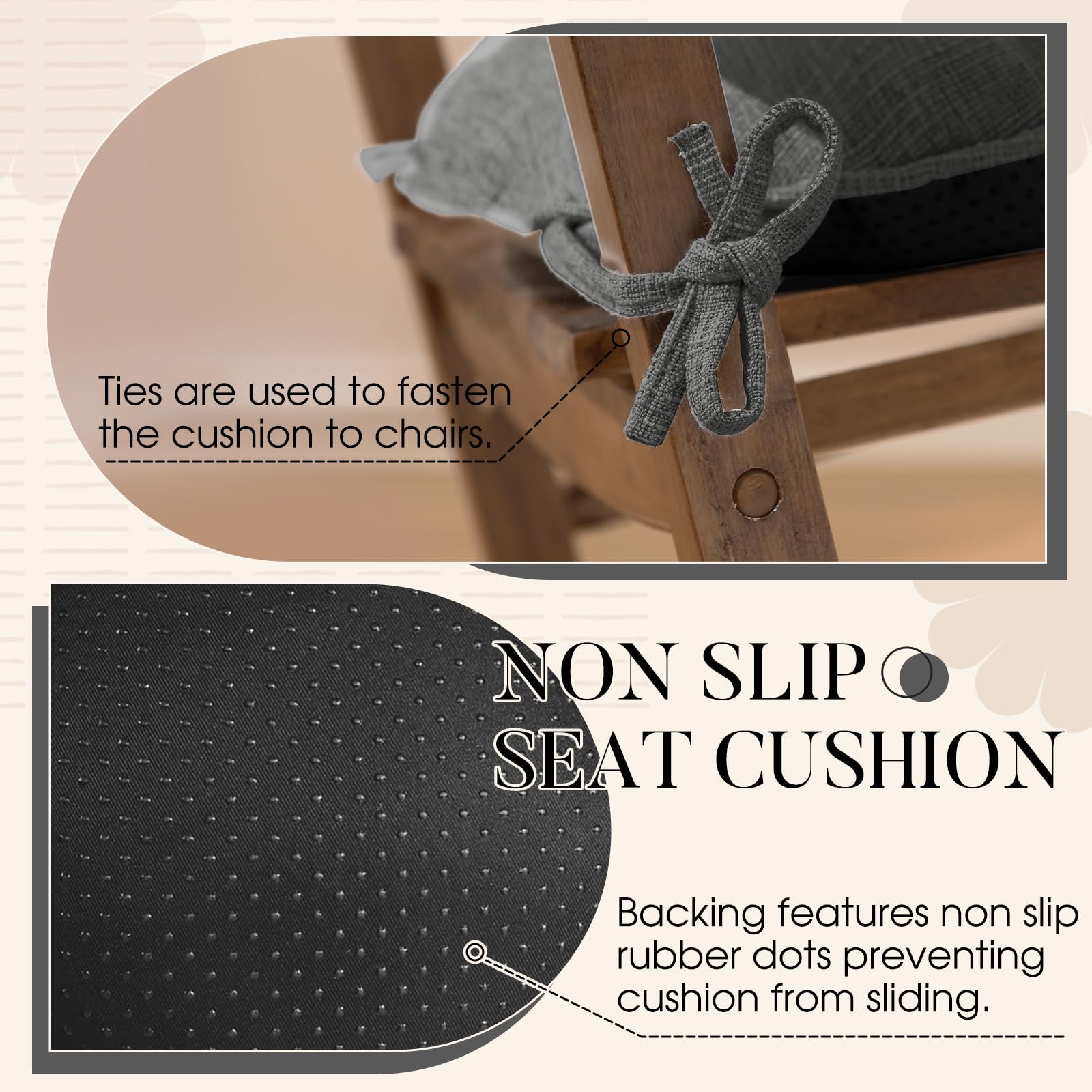 Basic Beyond Rocking Chair Cushions Set of 2, Porch Rocker Cushions for Wooden Rocking Chairs Outdoor with Thick Padding, Back Cushion with Ties, Tufted Seat Cushion with Non-Slip Backing(Dark Grey)