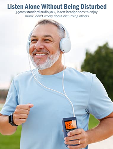 AM FM Portable Radio,Pocket Radio with Best Reception,Transistor Radio with Big Digital Screen, Sleep Timer,Stereo Earphone Jack, and Alarm Clock Operated by 2 AAA Batteries for Jogging, Walking(Blue)