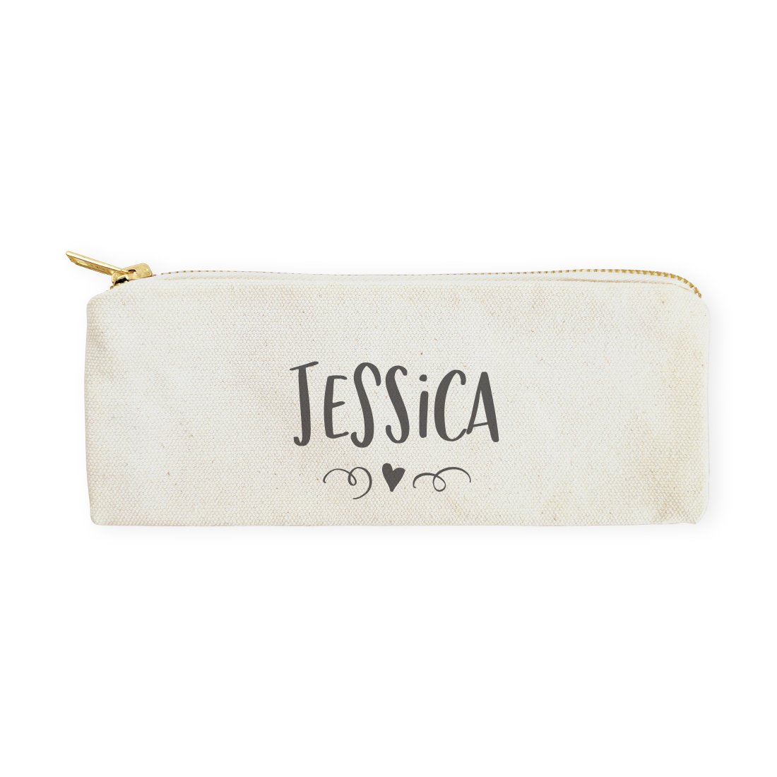 The Cotton & Canvas Co. Personalized Name with Mini Heart Pencil Case, Cosmetic Case and Travel Pouch for Office and Back to School