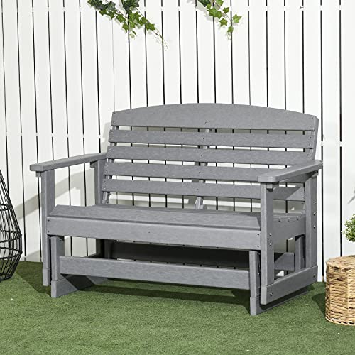 Outsunny 2-Person Outdoor Glider Bench Patio Double Swing Rocking Chair Loveseat w/Slatted HDPE Frame for Backyard Garden Porch, Light Gray