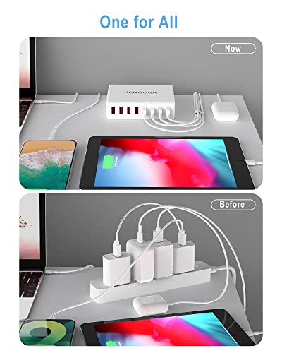 USB Charging Station, RENGOGA 50W/10A USB Charger 8-Ports USB Charging Hub, Multi USB Charger Block for Multilple Devices, iPhone 13 12 11 Pro Max,iPad Air, Samsung Galaxy S21 S20, Tablet-White