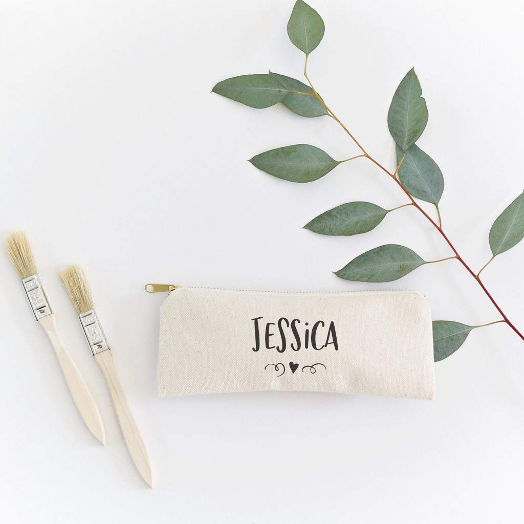 The Cotton & Canvas Co. Personalized Name with Mini Heart Pencil Case, Cosmetic Case and Travel Pouch for Office and Back to School