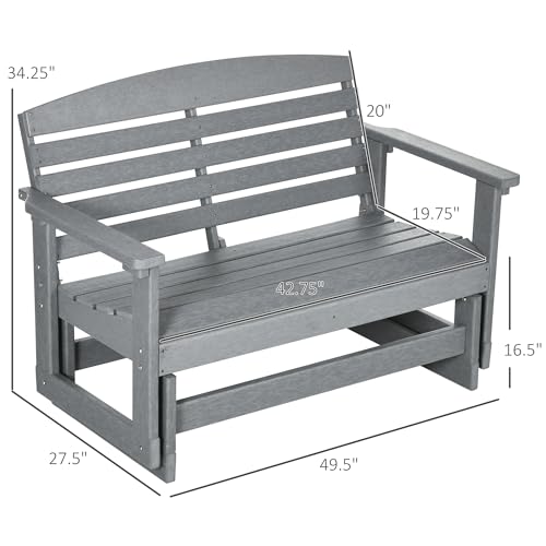 Outsunny 2-Person Outdoor Glider Bench Patio Double Swing Rocking Chair Loveseat w/Slatted HDPE Frame for Backyard Garden Porch, Light Gray