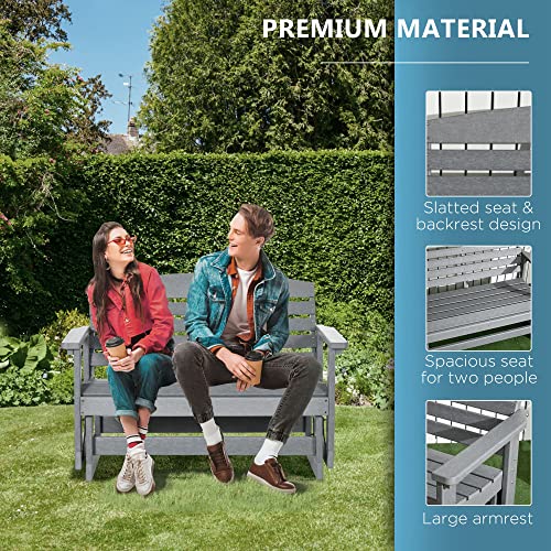 Outsunny 2-Person Outdoor Glider Bench Patio Double Swing Rocking Chair Loveseat w/Slatted HDPE Frame for Backyard Garden Porch, Light Gray