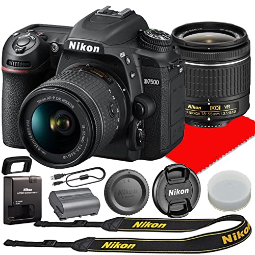 Nikon D7500 DSLR Camera with Nikon AF-P DX NIKKOR 18-55mm f/3.5-5.6G VR Lens Bundle (Renewed)