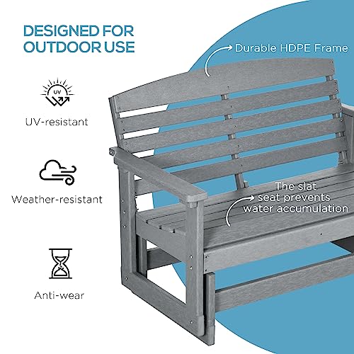 Outsunny 2-Person Outdoor Glider Bench Patio Double Swing Rocking Chair Loveseat w/Slatted HDPE Frame for Backyard Garden Porch, Light Gray