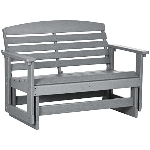 Outsunny 2-Person Outdoor Glider Bench Patio Double Swing Rocking Chair Loveseat w/Slatted HDPE Frame for Backyard Garden Porch, Light Gray