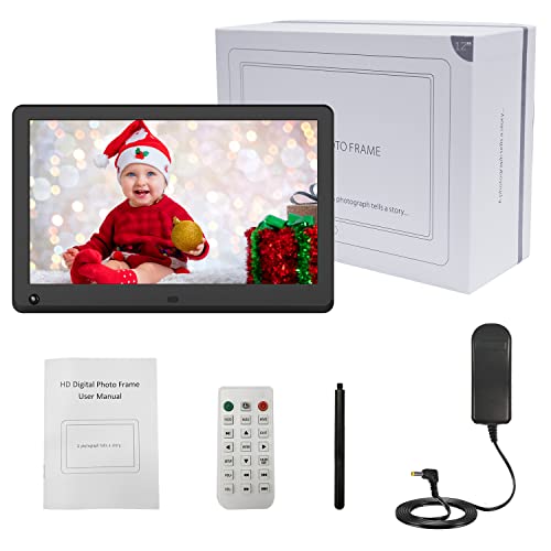 Digital Picture Frame 12 Inch with FHD 1920x1080, Support 1080P Video/Music/Slide Show/Motion Sensor/Continue Playback/Adjustable Brightness/Auto Rotate/Calendar, Black