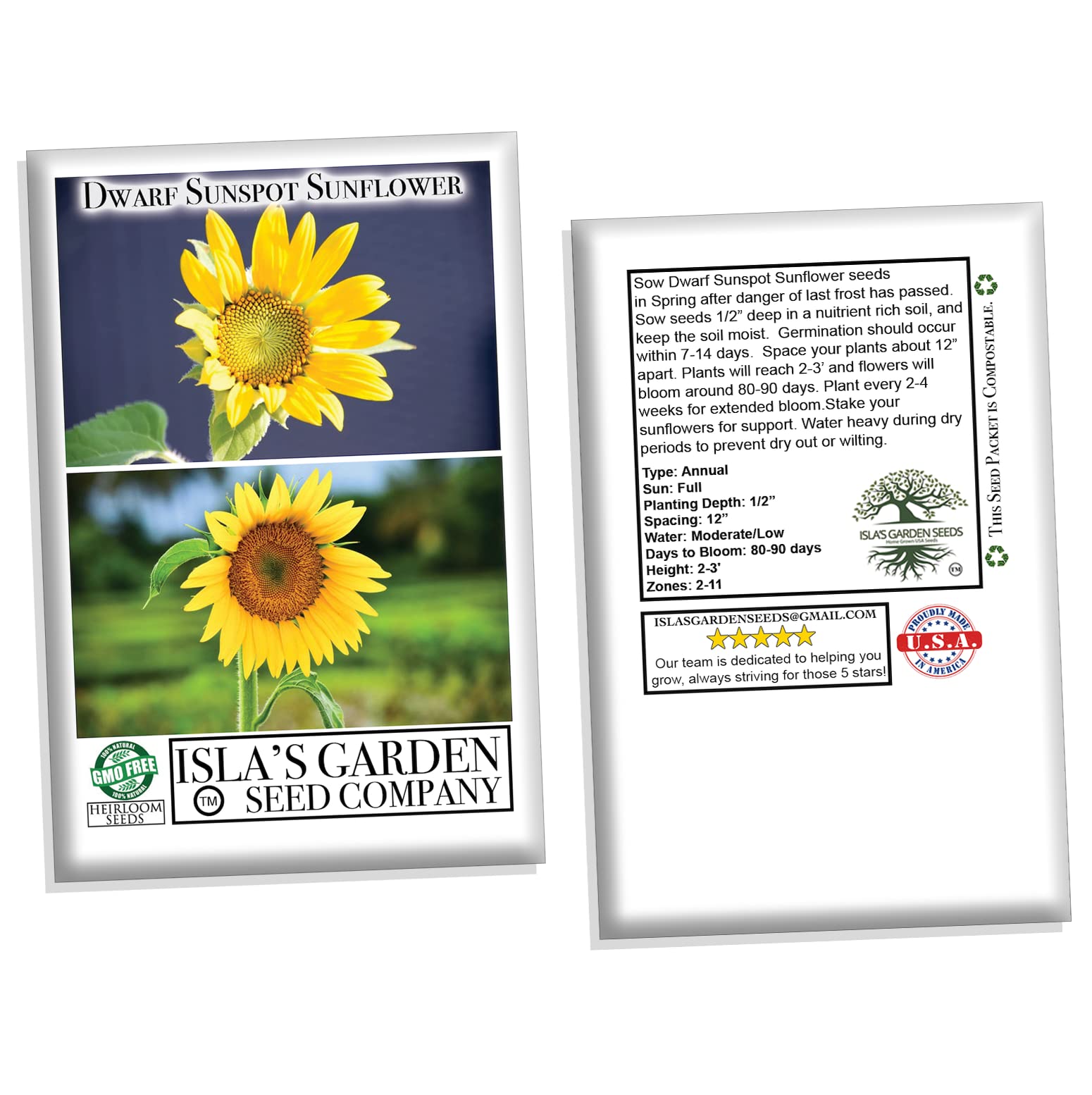 Dwarf Sunspot Sunflower Seeds for Planting, 25+ Flower Seeds Per Packet, (Isla's Garden Seeds), Non GMO & Heirloom Seeds, Botanical Name: Helianthus Annuus, Great Home Garden Gift