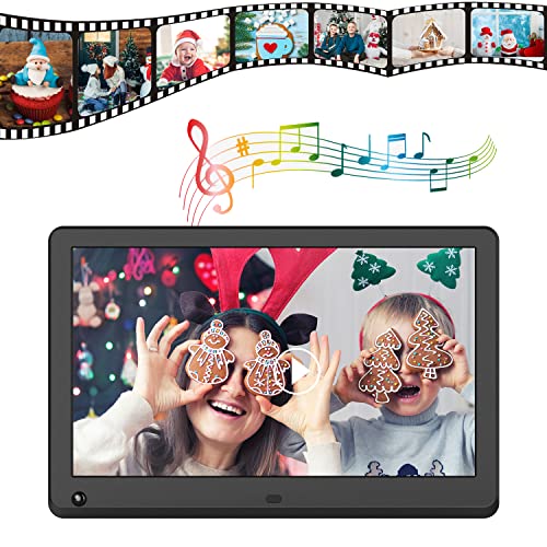 Digital Picture Frame 12 Inch with FHD 1920x1080, Support 1080P Video/Music/Slide Show/Motion Sensor/Continue Playback/Adjustable Brightness/Auto Rotate/Calendar, Black