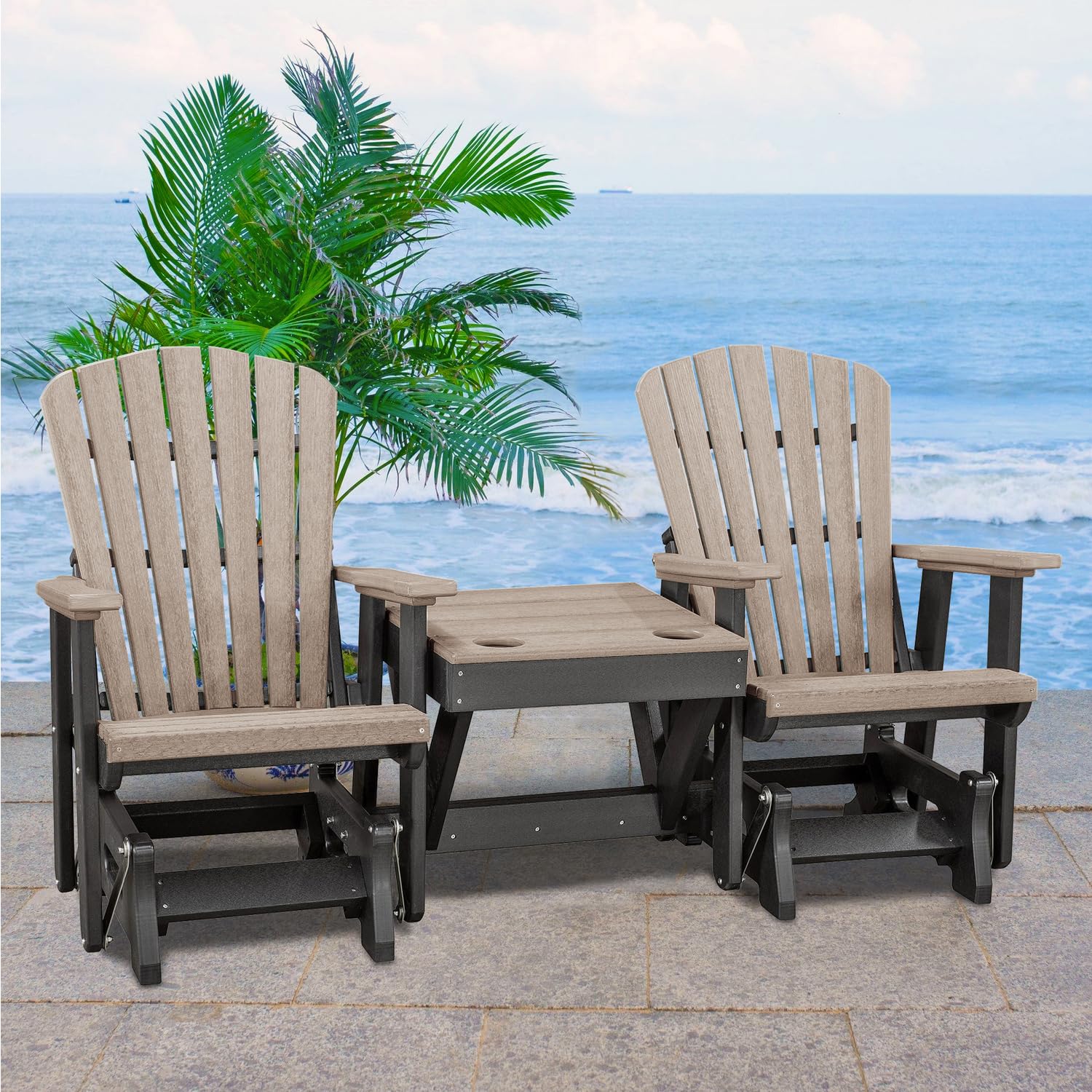 American Furniture Classics 515WWBK-K Double Glider w/Table, Weatherwood and Black