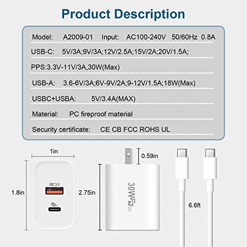 USB C Fast Charger 30W,cshare PD 3.0 USB Wall Charger,Foldable Power Adapter for Google Pixel 6 Pro,for iPhone 14pro/14/13/12/11/XR, MacBook,Pad Pro,AirPods,Galaxy S22 ultra S21, 6.6ft USB C to C Cord