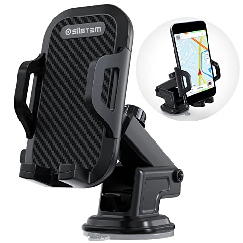 SIISTEM Phone Mount for Car, Universal Car Phone Holder Mount with Suction Cup, Release Button and Lock Mechanism, Cell Phone Holder for Car Dashboard Windshield