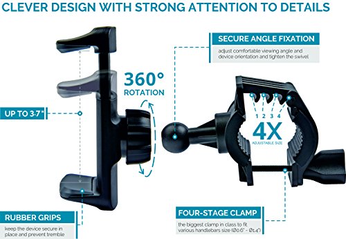 Bike & Motorcycle Phone Mount - for iPhone 14 Pro (13, 12, SE, Plus/Max), Galaxy s22 or Any Cell Phone - Universal Handlebar Holder for ATV, Bicycle & Motorbike. +100 to Safeness & Comfort