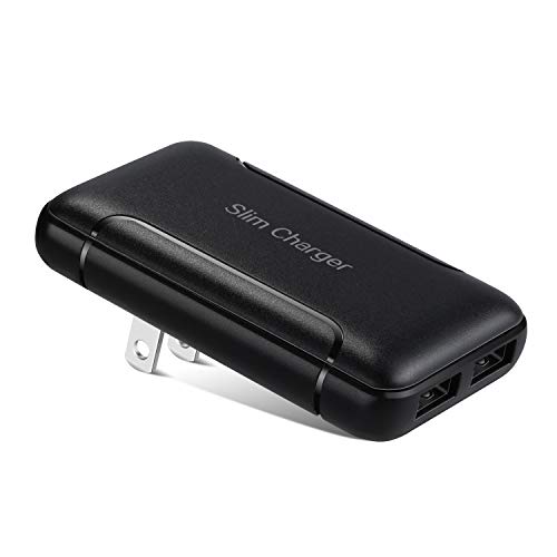 USB Wall Charger, Pofesun Dual Port USB Slim Charging Block Power Adapter with Foldable Plug Compatible for iPhone Xs/XS Max/XR/X/8 Plus/7/6S Plus,iPad,Samsung Galaxy,HTC,Moto,LG, Nexus and More-Black