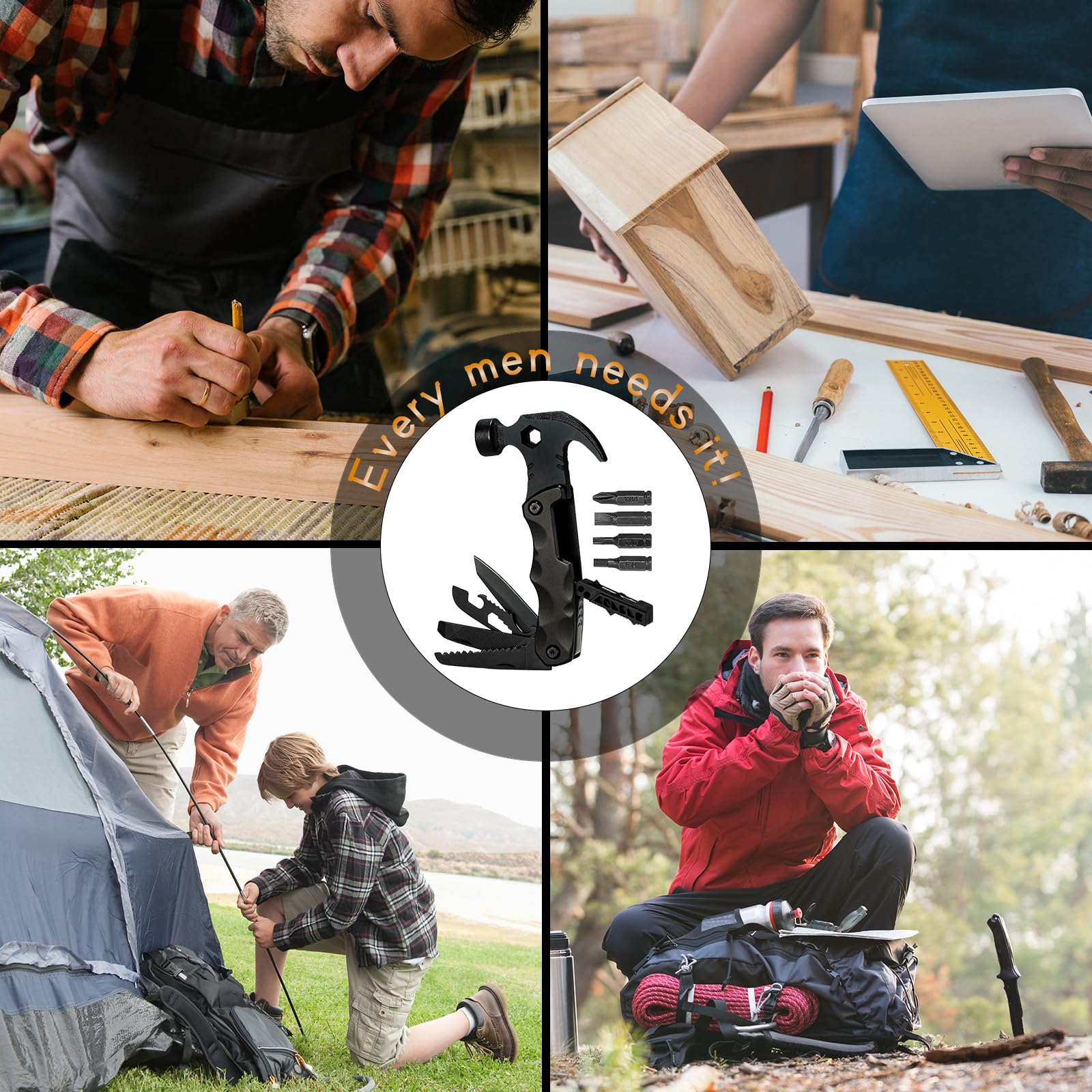 Multitool Hammer Camping Accessories, Multi Tools Cool Gadgets Stocking Stuffers Gifts for Men Dad Husband Grandpa Him Boyfriend Women Fathers Day Birthday Valentines Christmas