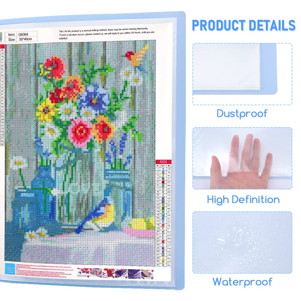A3 Diamond Painting Storage Book for Diamond Painting Kits Diamond Art Storage Presentation Book Diamond Art Portfolio Folder with 30 Pocket Slevees Protectors(Blue)