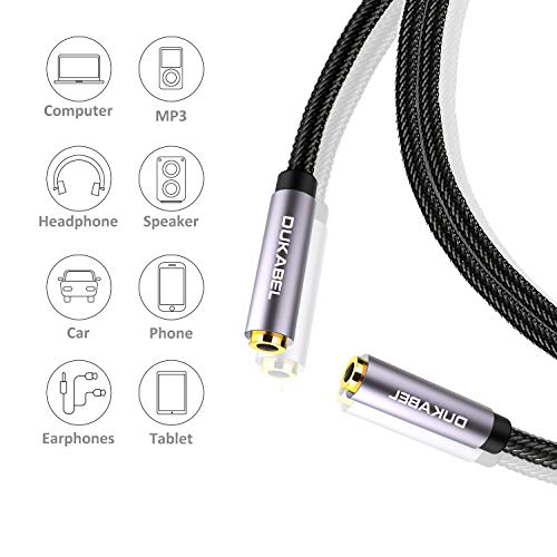 DUKABEL 3.5mm Female to Female Adapter Cable 4-Pole TRRS Female Coupler AUX Extension Cable [OFC Lossless Audio & Crystal-Nylon Braided] Aux Connector Stereo Jack Cable - TopSeries (6 inch / 15cm)