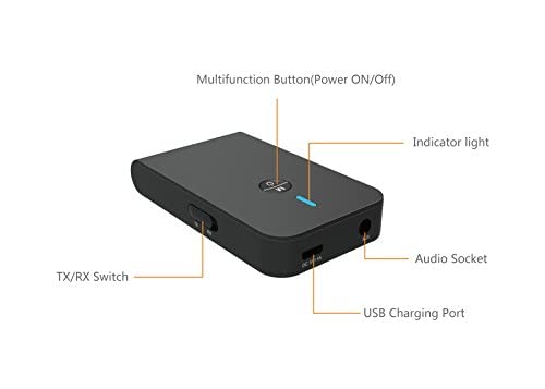 ZIIDOO Bluetooth 5.0 Transmitter and Receiver, 3-in-1 Wireless Bluetooth Adapter,Low Latency Bluetooth Audio Adapter for TV,Car,Home Stereo System