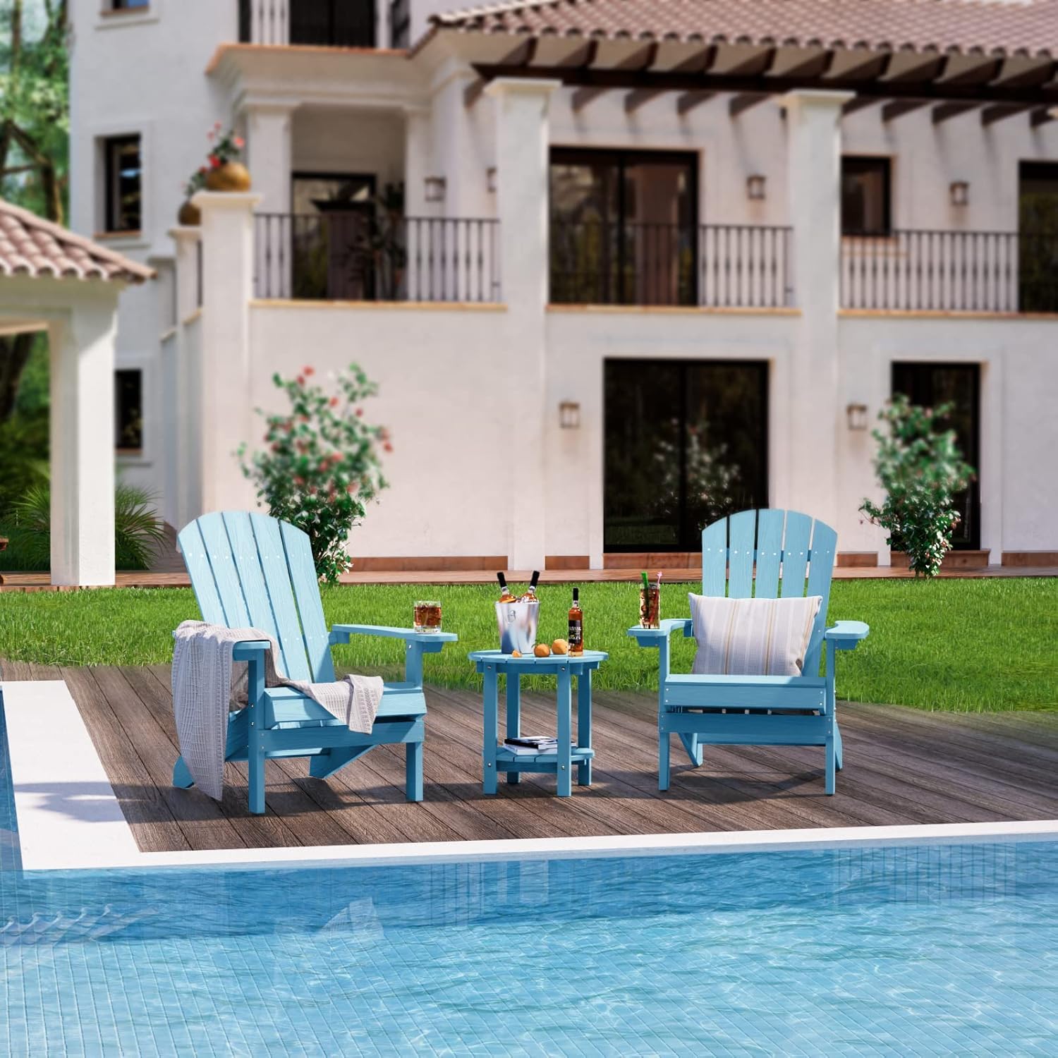 YEFU Adirondack Chair Plastic Weather Resistant, Patio Chairs, Looks Exactly Like Real Wood, Widely Used in Outdoor, Fire Pit, Deck, Outside, Garden, Campfire(Blue)