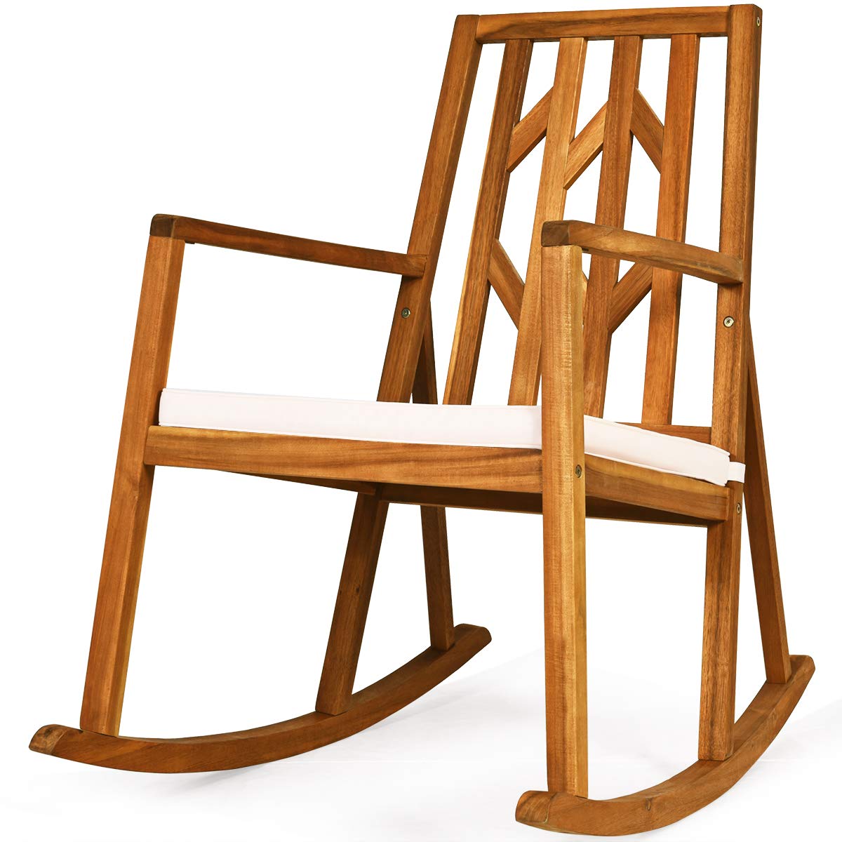 RELAX4LIFE Wooden Rocking Chair Outdoor - Oversized Patio Rocker w/High Backrest, Long Armrest, Removable Soft Cushion, Porch Rocking Chair for Backyard, Garden, Patio Rocking Chair (1, White)