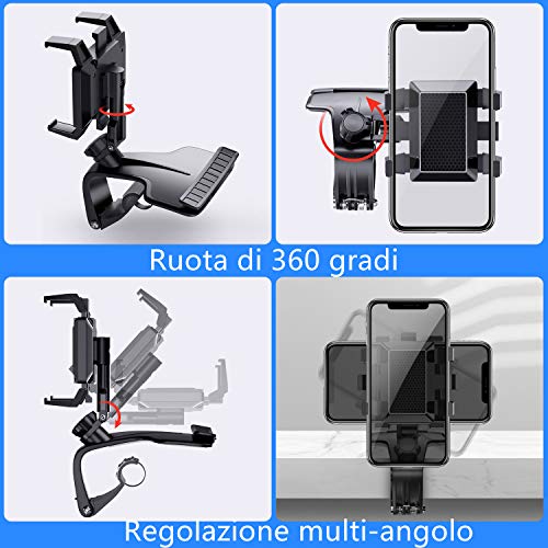 DMJWAN Car Phone Holder, Multifunction Car Dashboard Holder Rearview Mirror with 360 ° Adjustable Spring Clip, Suitable for 3 to 7 Inch Smartphones